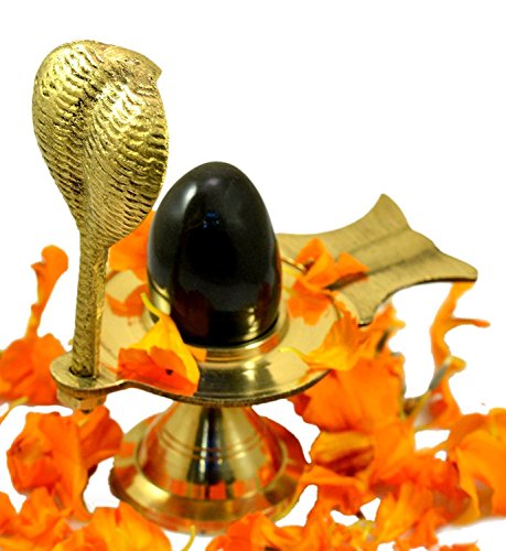 IndianStore4All IS4A Shaligram Shiva Ling Lingam Shivling Naaga Brass Stand 4.7 Inches Approx