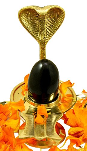 IndianStore4All IS4A Shaligram Shiva Ling Lingam Shivling Naaga Brass Stand 4.7 Inches Approx