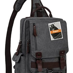 Leaper Canvas Messenger Bag Sling Bag Cross Body Bag Shoulder Bag Gray, L