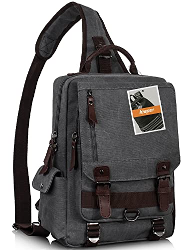 Leaper Canvas Messenger Bag Sling Bag Cross Body Bag Shoulder Bag Gray, L