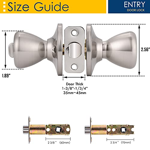 home improvement direct Keyed Alike Entry Door Knob, Reversible Tulip Style Knobs with Lock and Same Key, Satin Nickel Interior/Exterior Lockset for Bedroom, Bathroom, Front Door 2 Pack