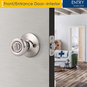 home improvement direct Keyed Alike Entry Door Knob, Reversible Tulip Style Knobs with Lock and Same Key, Satin Nickel Interior/Exterior Lockset for Bedroom, Bathroom, Front Door 2 Pack