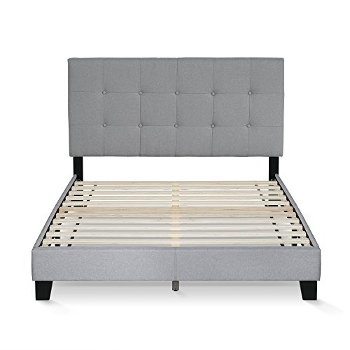 Furinno Laval Button Tufted Upholstered Platform Bed Frame, Full, Glacier