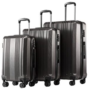 coolife luggage expandable suitcase pc+abs 3 piece set with tsa lock spinner 20in24in28in