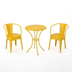 christopher knight home colmar outdoor iron bistro set, 3-pcs set, matte yellow