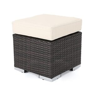 christopher knight home santa rosa outdoor 16" wicker ottoman seat with water resistant cushion, multibrown / beige