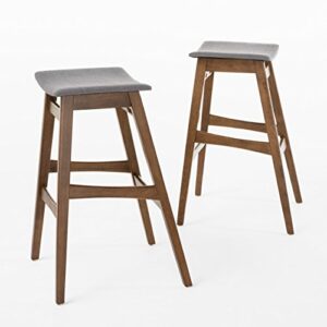 christopher knight home emmaline fabric / walnut finish bar stools, 2-pcs set, dark grey