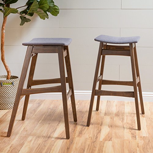 Christopher Knight Home Emmaline Fabric / Walnut Finish Bar Stools, 2-Pcs Set, Dark Grey