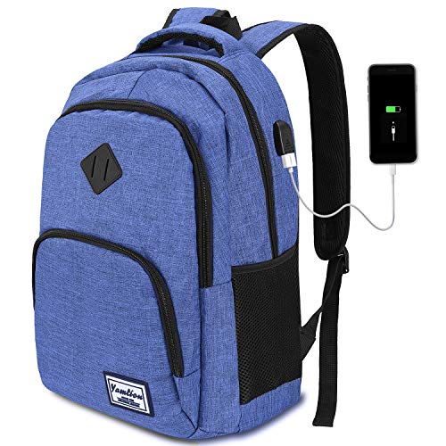 YAMTION School Backpack for Teen Boys,Bookbag for High School College Backpack with USB,Blue