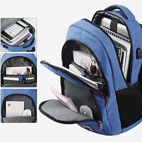 YAMTION School Backpack for Teen Boys,Bookbag for High School College Backpack with USB,Blue