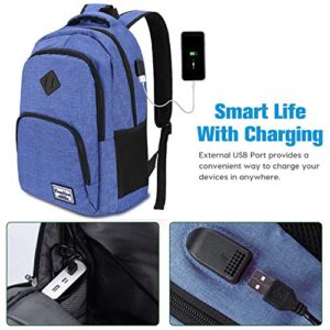 YAMTION School Backpack for Teen Boys,Bookbag for High School College Backpack with USB,Blue