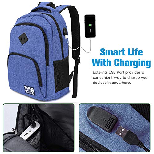 YAMTION School Backpack for Teen Boys,Bookbag for High School College Backpack with USB,Blue