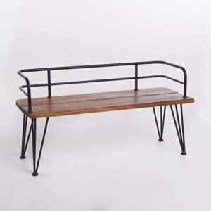 christopher knight home lastoro outdoor industrial rustic iron and acacia wood bench, teak finish with rustic metal