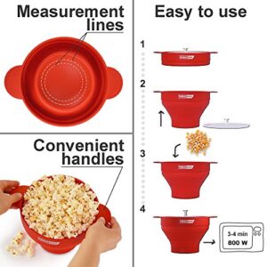 MEKBOK Microwave Popcorn Maker - Microwave Popcorn Popper for Home - Collapsible Silicone Bowl - Red