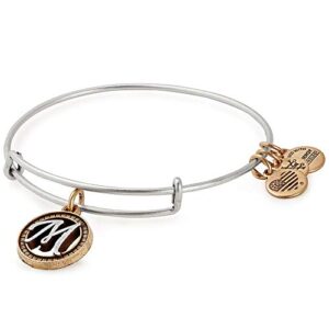 alex and ani women's initial m ii bangle two tone bracelet, rafaelian silver