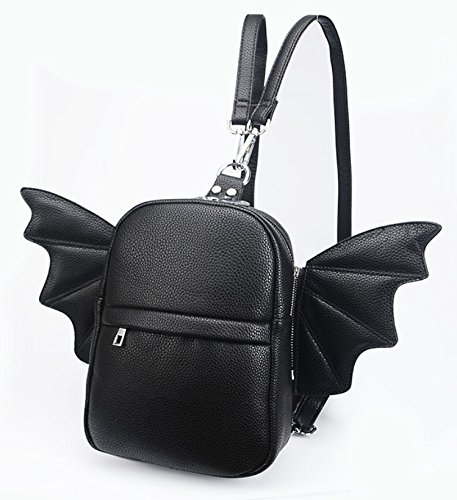 Prime Original Women Fashion Mini Backpack | Detachable Bat Angel Wing Shoulder Bag (Black)