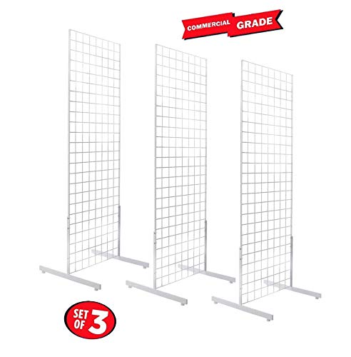 Only Hangers 2' x 6' Gridwall Panel Tower with T-Base Floorstanding Display Kit, 3-Pack White …