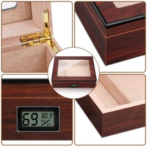 Cigar Humidor Cigar Box with Humidifier and Digital Hygrometer Glass Top for 20-25 Cigars Pouch Gifts for Dad