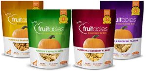 fruitables baked dog treats variety 4 pack - 1 pumpkin & apple - 1 pumpkin & banana - 1 pumpkin & blueberry - 1 pumpkin & cranberry - 7 oz each