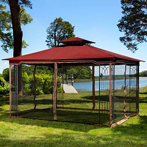 Sunjoy Expand Your Outdoor Living Space with a 10 x 12 Regency II Patio Gazebo with Mosquito Netting in Maroon