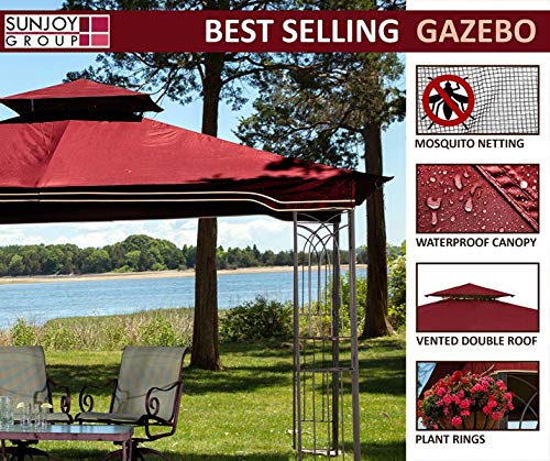 Sunjoy Expand Your Outdoor Living Space with a 10 x 12 Regency II Patio Gazebo with Mosquito Netting in Maroon