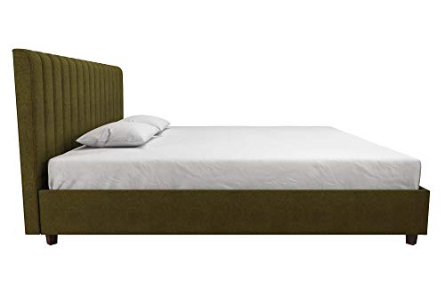 Novogratz Brittany Upholstered Platform Bed Frame, Green Linen, King