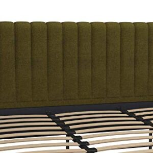 Novogratz Brittany Upholstered Platform Bed Frame, Green Linen, King