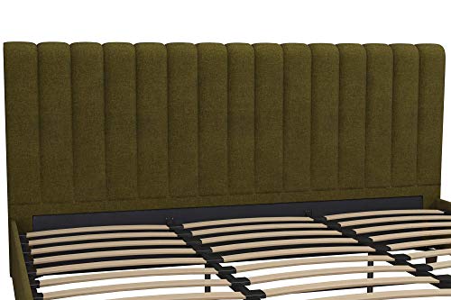 Novogratz Brittany Upholstered Platform Bed Frame, Green Linen, King