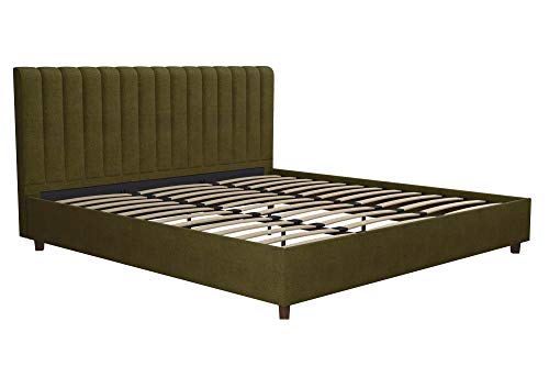 Novogratz Brittany Upholstered Platform Bed Frame, Green Linen, King