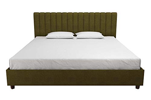 Novogratz Brittany Upholstered Platform Bed Frame, Green Linen, King