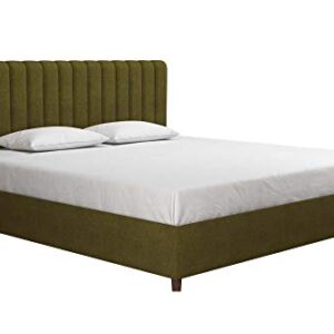 Novogratz Brittany Upholstered Platform Bed Frame, Green Linen, King