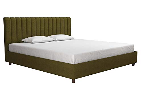 Novogratz Brittany Upholstered Platform Bed Frame, Green Linen, King