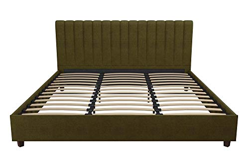 Novogratz Brittany Upholstered Platform Bed Frame, Green Linen, King