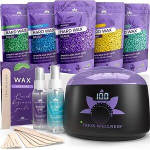 tress wellness waxing kit for brazilian wax - easy to use - for sensitive skin - digital display, black purple flower