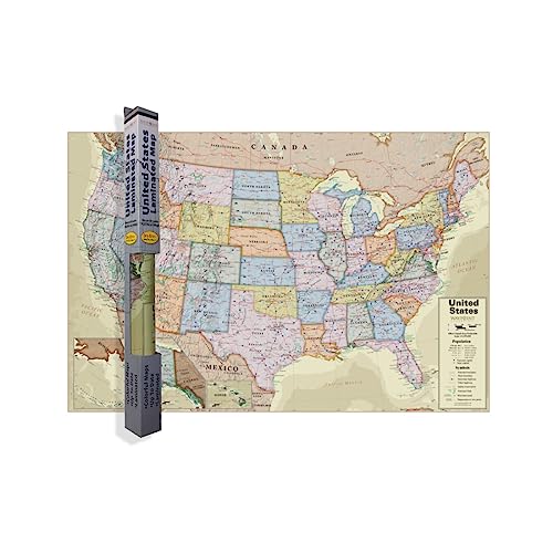 Waypoint Geographic Boardroom Series USA Wall Map, Antique-Style Laminated World Map Poster, Educational Wall Art For Home, Classroom, or Office, Unique Gifts, 24” x 36”