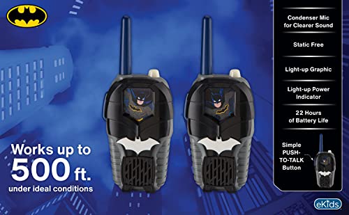 Batman Toy Walkie Talkies for Kids, Static Free Indoor and Outdoor Toys for Boys with Light Up Graphics Designed for Fans of Batman Toys