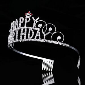 Frcolor Happy Birthday Crown Tiara Crystal Rhinestone Crown Wedding Hair Comb Bride Tiara for Women