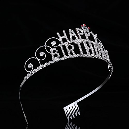 Frcolor Happy Birthday Crown Tiara Crystal Rhinestone Crown Wedding Hair Comb Bride Tiara for Women