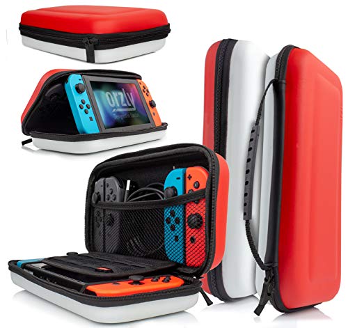 Orzly Carry Case Compatible with Nintendo Switch and New Switch OLED Console -Protective Hard Portable Travel Carry Case Shell Pouch with Pockets for Accessories and Games (POKE)