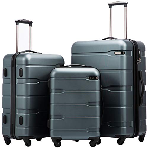 Coolife Luggage Expandable 3 Piece Sets PC+ABS Spinner Suitcase 20 inch 24 inch 28 inch (Teal., 3 piece set)