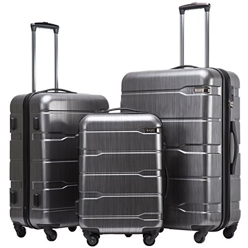 Coolife Luggage Expandable 3 Piece Sets PC+ABS Spinner Suitcase 20 inch 24 inch 28 inch (Charcoal., 3 piece set)