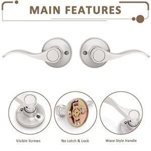 Probrico 4 Pack Dummy Door Lever Door Handle for Left Hand and Right Hand, Wave Style French Door Handle with Satin Nickel Finish, Single Side Non-Turning Dummy for Laundry Room, Hallway, Closet