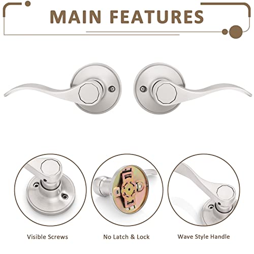 Probrico 4 Pack Dummy Door Lever Door Handle for Left Hand and Right Hand, Wave Style French Door Handle with Satin Nickel Finish, Single Side Non-Turning Dummy for Laundry Room, Hallway, Closet