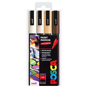 uni posca - pc-3m art paint markers - set of 4 - in plastic wallet - warm neutrals tones