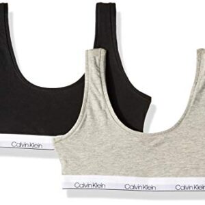 Calvin Klein Girls' Big Modern Cotton Bralette, Singles and Multipack, 2 Pack-Heather Grey, Classic Black, Large