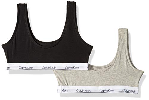 Calvin Klein Girls' Big Modern Cotton Bralette, Singles and Multipack, 2 Pack-Heather Grey, Classic Black, Large