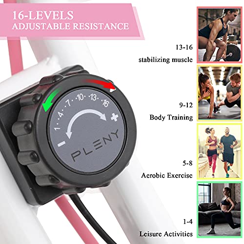 PLENY Folding Exercise Stationary Bike Workout, 3-In-1 Folding Indoor Cycling Exercise Bike, Magnetic Upright Workout Bike with Arm Exercise Resistance Bands and Ankle Strap for Home Gym