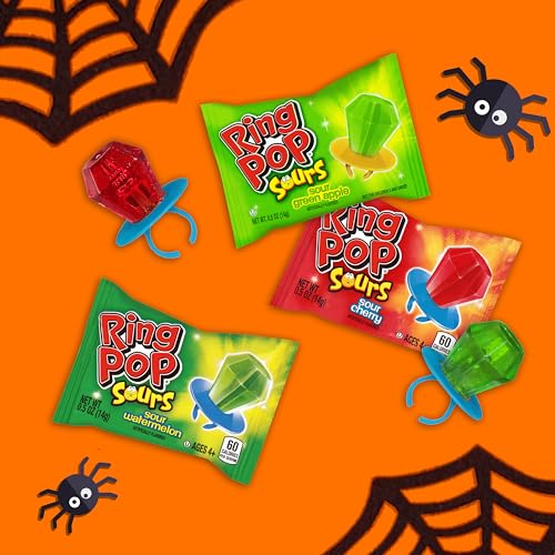 Ring Pop Sours Individually Wrapped Halloween Bulk Lollipop Variety Party Pack – 30 Count Lollipop Suckers W/ Assorted Flavors - Fun Candy For Halloween Candy Bowls, Parties & Trick Or Treating Bags