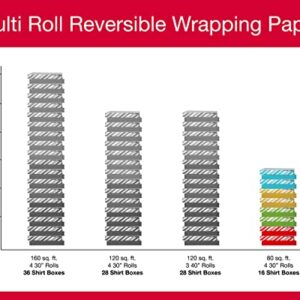 American Greetings 80 sq. ft. Reversible Christmas Foil Wrapping Paper Bundle, Red, Black and Silver, Candy Cane Stripe, Snowmen and Santa Belt (4 Rolls 30 in. x 8 ft.)