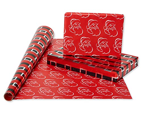 American Greetings 80 sq. ft. Reversible Christmas Foil Wrapping Paper Bundle, Red, Black and Silver, Candy Cane Stripe, Snowmen and Santa Belt (4 Rolls 30 in. x 8 ft.)